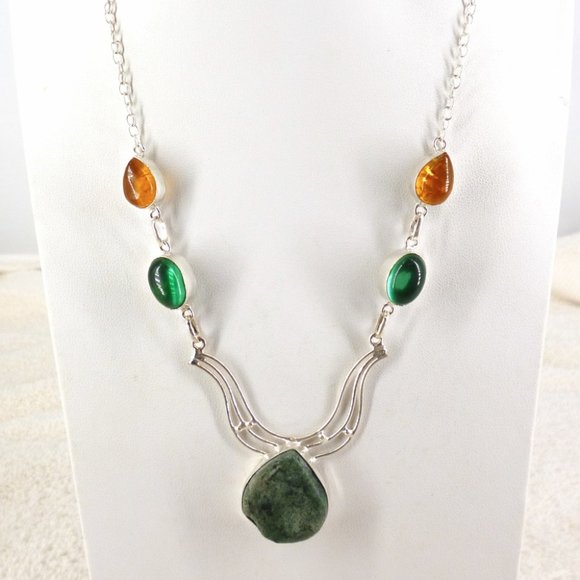 Jewelry | Green Jasper Necklace Emerald Green Faux Amber Tone Stones ...